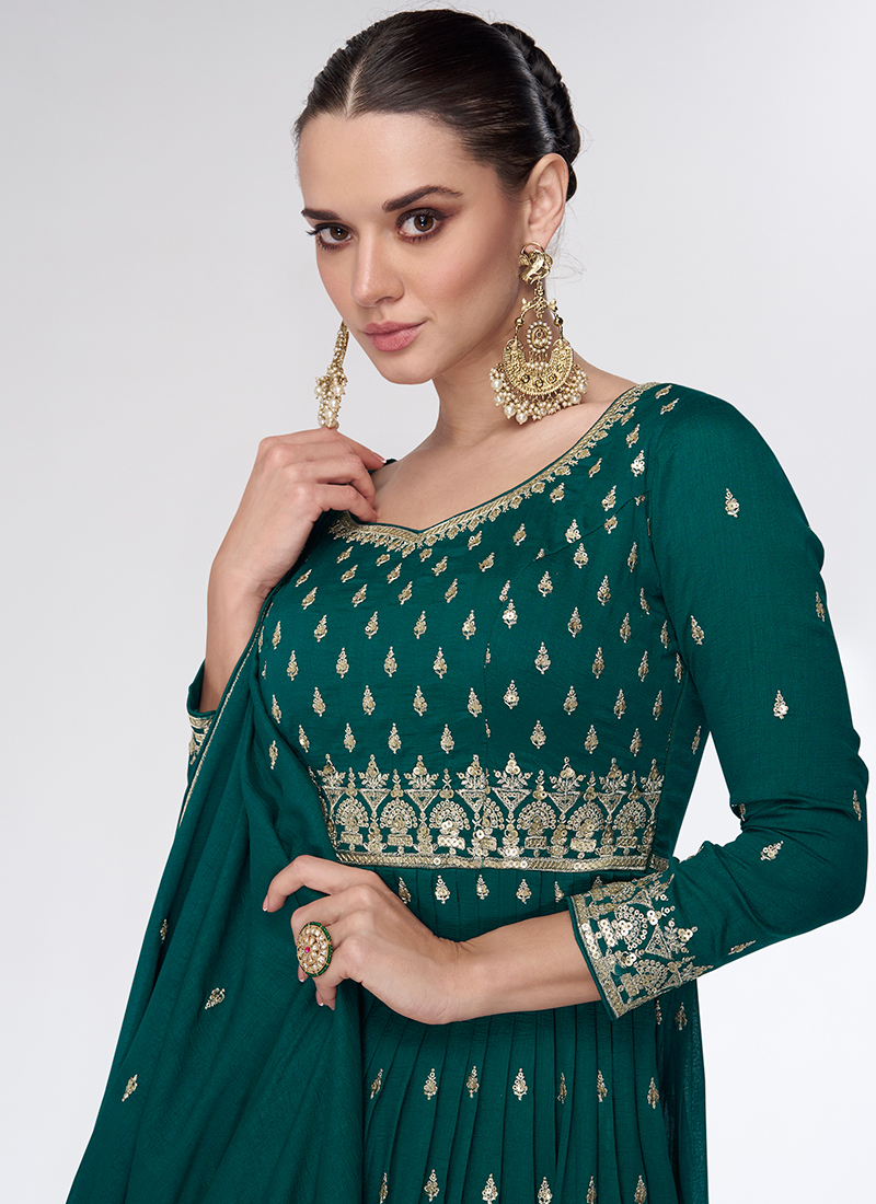 Buy Silk Bottle Green Wedding Wear Embroidery Work Readymade Sharara Suit Online From Wholesale ...